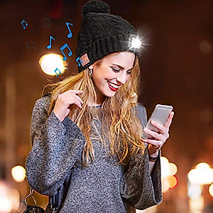 Number-one Wireless Beanie Hat with LED Headlight Handsfree Winter Warm Bluetooh Beanies Wireless Headphones Headset 5.0 Rechargeable Unisex Knitted Musical Cap for Running Skiing Camping Cycling