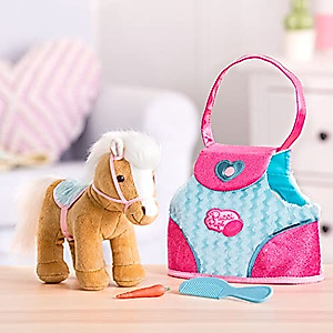 Pucci Pups – Beige Horse with Blue Stripes and Pink Pony Bag (ST8274Z) 10 inches