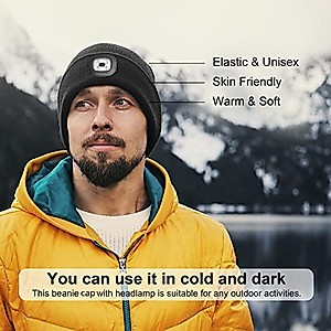 Attikee LED Lighted Beanie, Unisex Warm Knitted Hat, Rechargeable Headlamp Cap for Outdoors, Tech Gift for Men Dad Father Him Black