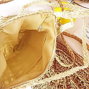 Ayliss Women Straw Crossbody Purse Beach Handmade Woven Shoulder Bag with Tassels (Half Round-Khaki)