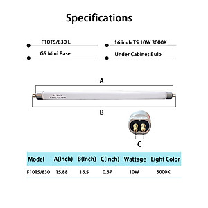 3 Pack 16" F10T5/830/L Fluorescent Light Bulb Replacement for Jasco,Philips,Linear T5 10W 3000K Warm White Bulbs,G5 Miniature Bipin Base