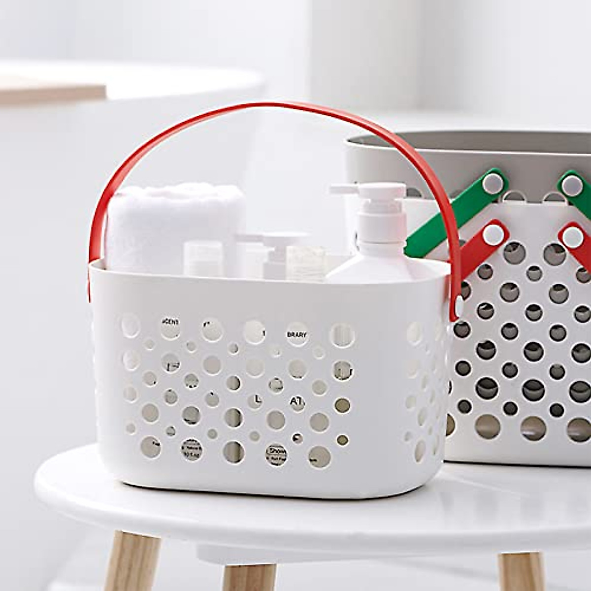 Portable Shower Caddy Basket with Handle Plastic Storage Tote Cleaning Supplies Organizer Bin for Bathroom Kitchen Dorm Room Bedroom, White