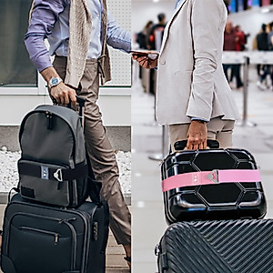 Bylion 2-in-1 Travel Belt for Luggage, Luggage Straps for Add a Bag Adjustable Suitcase Straps with Alloy Buckle Elastic Bungees Belt Hands-Free for Airport, Personalized Travel Accessories (Pink)