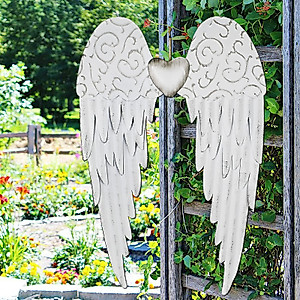 Veclotch Angel Wings Wall Decoration, Antique Hanging Metal Angel with Heart Decorative Angel Wings Wall Sculpture Indoor Outdoor Wall Decor Hanging for Home Bedroom Living Room Garden (1)