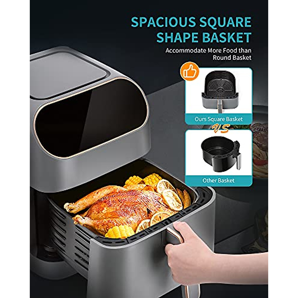 Ultrean Air Fryer, 9 Quart 6-in-1 Electric Hot XL Airfryer Oven Oilless Cooker, Large Family Size LCD Touch Control Panel and Nonstick Basket, ETL Certified, 1750W