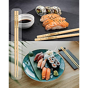 YUNDUOJIA 5 pairs of bamboo chopsticks can be reused, classic healthy high-quality natural bamboo chopsticks, can be washed in the dishwasher, 9.8 inches / 25 cm, (pattern: more than every year)