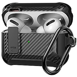 Olytop Case for Airpods Pro 2nd/1st Generation Case with Lock Lid, Rugged Latch Protective Cover, Shockproof Armor Skin Shell for Apple AirPod Pro Case 2022/2019 Black
