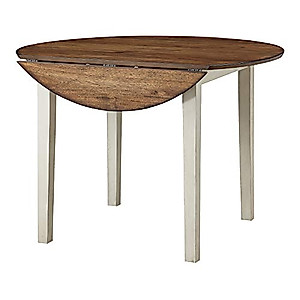 OSP Home Furnishings Murphy 3-Piece Drop-Leaf 42 Inch Round Dining Table and Chairs Set, Tobacco Top and Cream Base