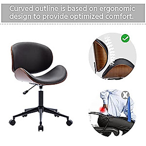 AWQM Home Office Desk Chair, Executive Computer Bentwood Office Chair,Swivel Executive Chair with Faux Leather and Chrome Finish,Adjustable Heigh Computer Chair with 360° Swivel Wheels,Brown