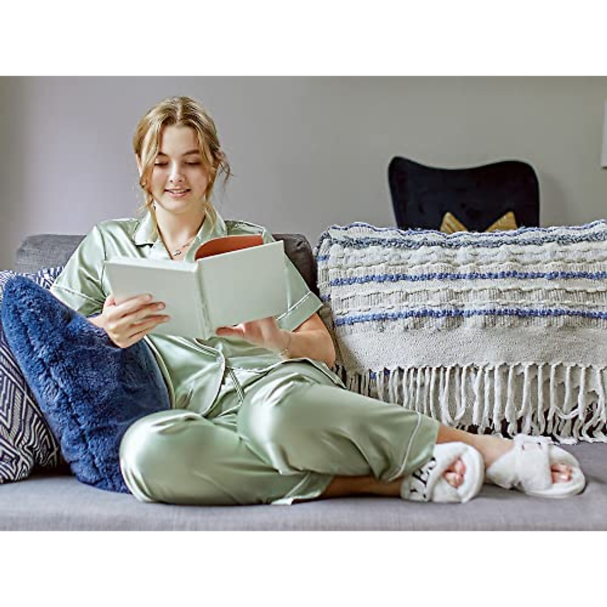 AW BRIDAL Silk Pajamas for Women Satin Pajama Set Button Up Bride Bridesmaid Pajamas Sleepwear Loungewear, Sage Green M