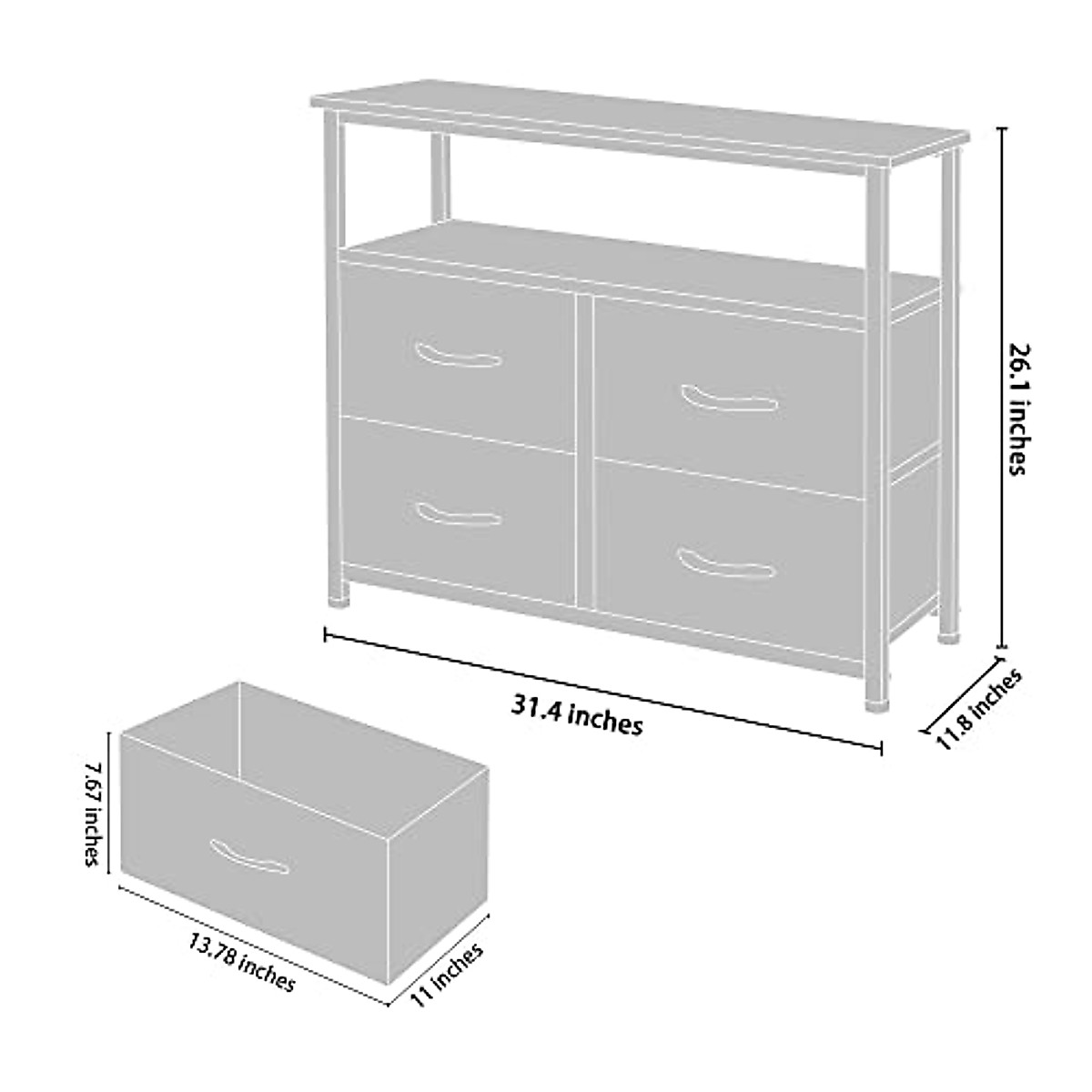 AZL1 Life Concept Storage Dresser with Shelves-Storage Chest for Bedroom, Living Room, Hallway, Closet Organizer with Sturdy Steel Frame, Wooden Shelf, Removable Fabric Drawers, Coffee