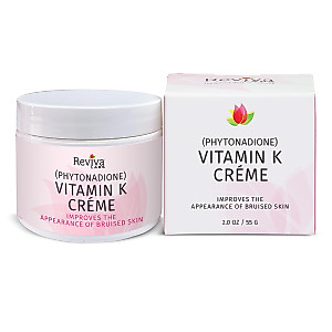 Reviva Labs Vitamin K Crème for Bruising, Under-Eye Dark Circles, and Wrinkles with Soybean Oil and Natural Fruit Extracts - 2 Oz, for Skin and Face