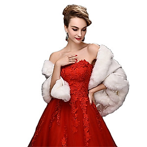CHITONE Women's Faux Fur Wraps for Evening Dresses Faux fur Shrug Cape Stole White Faux fur Shawl Scarf for Wedding/Party/Show