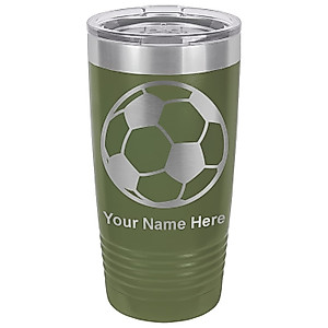 LaserGram 20oz Vacuum Insulated Tumbler Mug, Soccer Ball, Personalized Engraving Included (Camo Green)
