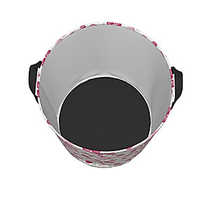 Delerain Pink Bows Cherries Laundry Basket, Waterproof Laundry Hamper with Handles, Collapsible Toy Bins Dirty Clothes Round Storage Basket for Home Bathroom Office Nursery, 19.6X15.7(M)