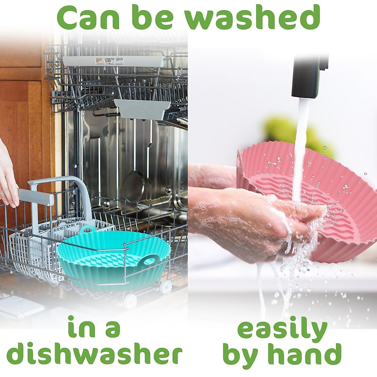 MG ONE 2-Pack Reusable Silicone Air Fryer Liners - Silicone Air Fryer Accessories - Silicone Air Fryer Basket, 7.5 inch Blue+Pink Liners For 3 to 5 Qt Air Fryer