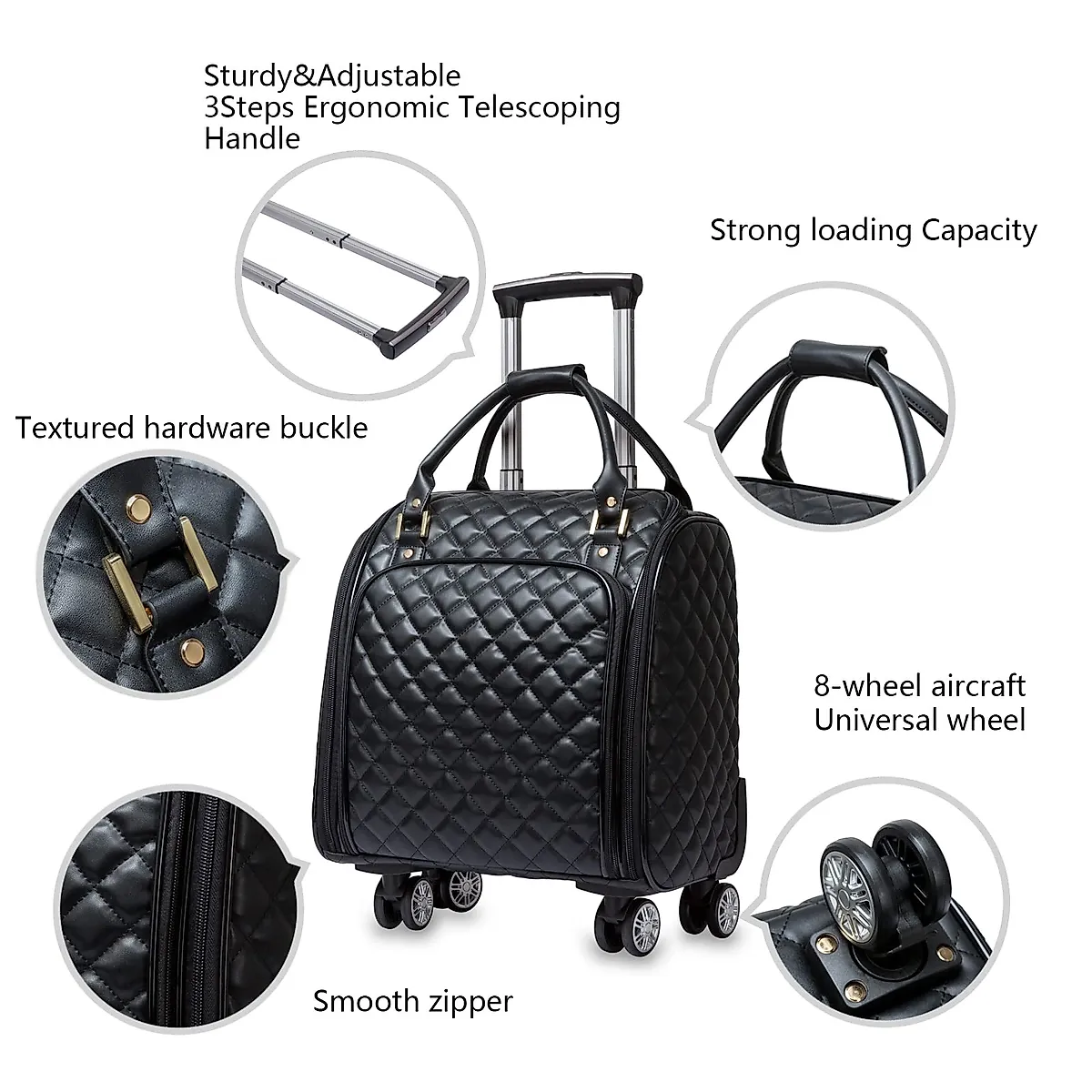 feilario 16in Leather Softside Underseat Carry on Suitcases Expandable Spinner Wheels Travel Luggage