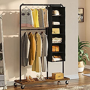 Rolanstar Clothing Garment Rack with Hanging Closet Organizer, Adjustable Heavy Duty Clothes Rack, with Rolling Wheels and 2 Brakes, Great for Living Room, Bedroom