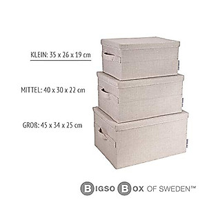 Bigso Box of Sweden Small Storage Box with Lid and Handle - Fabric Storage Box Made of Polyester and Cardboard in Linen Look - Folding Container for Clothes, Accessories, Toys etc. - Beige