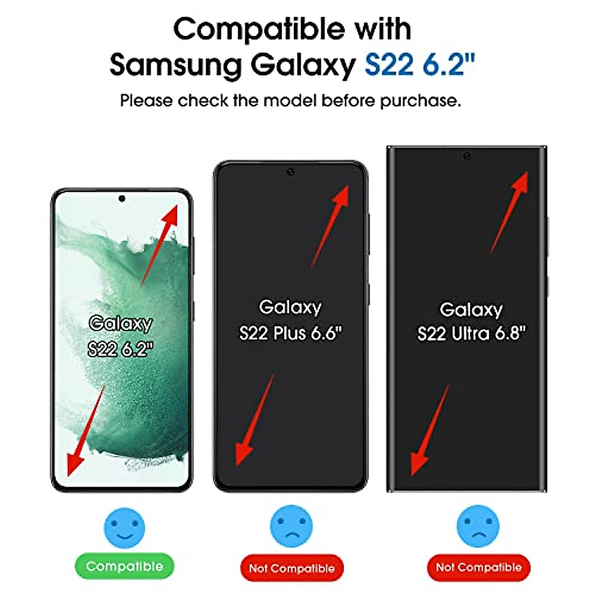 amFilm OneTouch Screen Protector for Samsung Galaxy S22 5G 6.1 Inch, 9H Hardness with Camera Lens Protector, Easiest to Installation and Bubble Free, Tempered Glass, 2 Pack