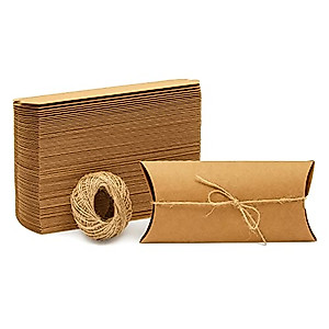 100 Pack Kraft Pillow Boxes with Twine for Jewelry, Wedding, Party Favors, Gift Cards (7.5 x 3.7 In)