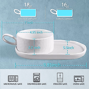 Wareland Soup Bowl with Handle & Salad Plate, Soup and Sandwich Plate Combo, 18oz Soup Mug/Cup for Cereal, Ceramic Pasta Plate for Appetizer, Dessert, Rice, Dishwasher & Microwave Safe, Cream White