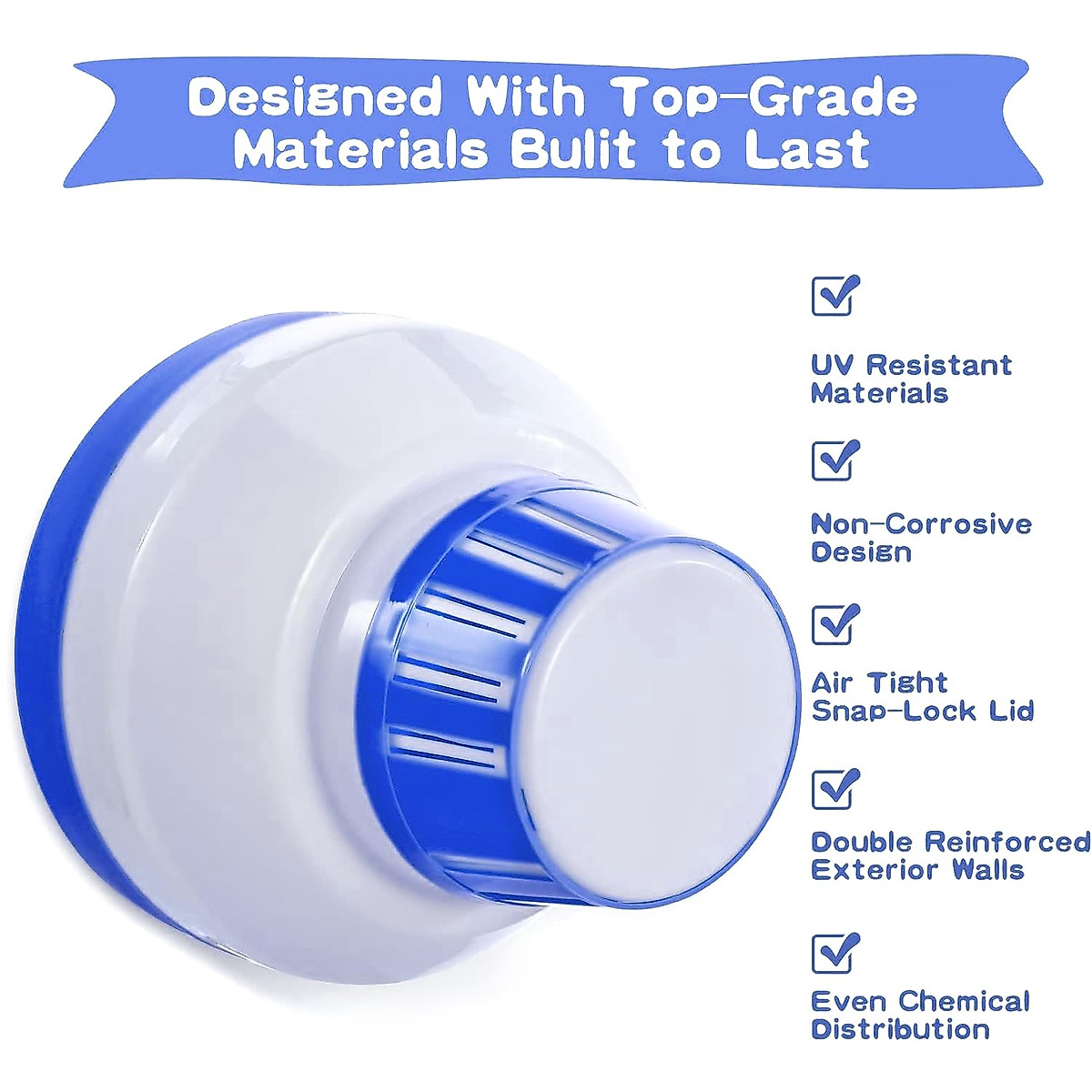 Large Floating Pool Chlorine Dispenser ，Chlorine Holder Floater with Large Capacity Fits 3 inch Tablets, Heavy-Duty Thicker Walls, Release Adjustable for Above Ground Pool, Spa（Blue