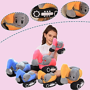 ELAINREN Boys Cool Excavator Stuffed Truck Toy Simulation Yellow Excavator Plush Car Cartoon Construction Excavator Plushie Gifts/26x23cm