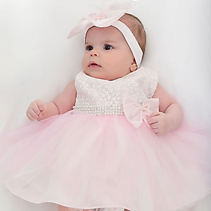 Lilax Baby Girl Lace Tulle Dress Pageant 3 Piece Party Outfit (0-3 Months, Pink)