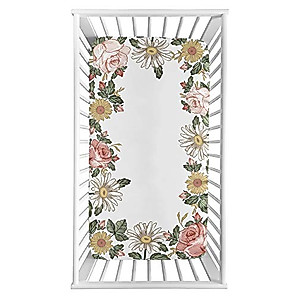 Sweet Jojo Designs Vintage Floral Boho Girl Fitted Crib Sheet Baby or Toddler Bed Nursery Photo Op - Blush Pink, Yellow and Green Shabby Chic Rose Flower Farmhouse