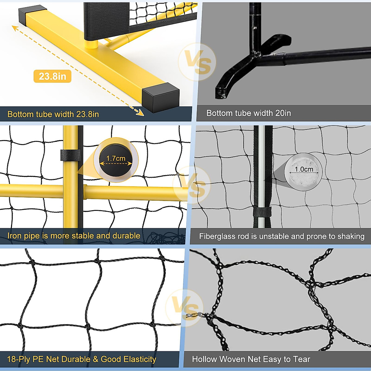 Fostoy Portable Pickleball Net Set, 22FT Regulation Size 18-Ply PE Pickleball Net,Carry Bag, Weather Resistant Steady Metal Frame Easy Setup for Outdoor Indoor Driveway