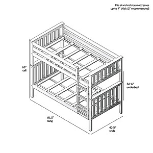 Max & Lily Bunk Bed Twin over Twin, Solid Wood Bunk Bed Frame with Ladder for Kids, 14" Safety Guardrails, Easy Assembly, No Box Spring Needed, Natural