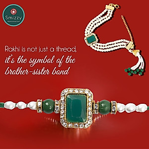 SMIZZY (RE)TOUCHING LIVES Cpmbo of Rakhi With Designer Kundan Stone Lumba Bracelet, Potli Bag, Roli Chawal And Greeting Card, Green