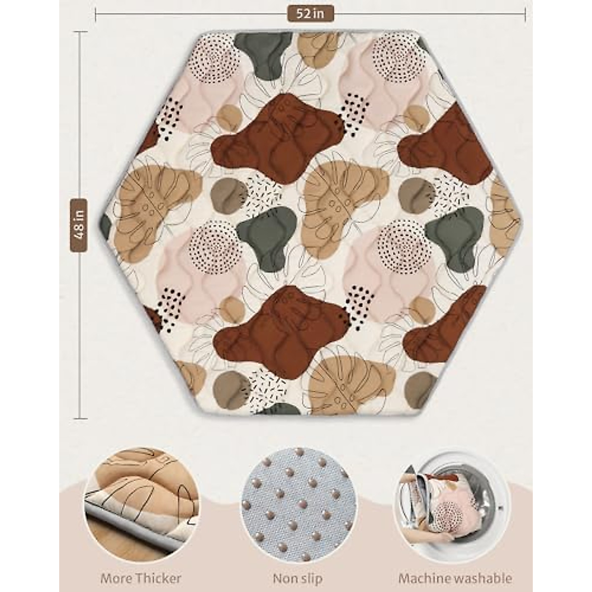 Blissful Diary Hexagon Playpen Mat,52x48 Thicken Soft Playpen Mat fits Regalo Portable Play Yard 48 Inch and Hiccapop 53" PlayPod Playpen,Washable Baby Play Mat for Infants Toddler Kids,Boho Design