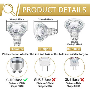 GU10 Halogen Bulb 35W Halogen Bulb 6 Packs, 120v Dimmable, 2700k Warm White Light, GU10+C MR16 Halogen Bulb, with Glass Cover, Long Service Life, Used for Track and Embedded Lighting, Range Hood