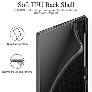 KingBlanc iPad Pro 12.9 inch Case 6th Generation 2022 5th/4th/3rd Gen (2021/2020/2018) with Pencil Holder, Vegan Leather Smart Stand Cover, Auto Sleep/Wake, Support Apple Pencil2 Charging, Black