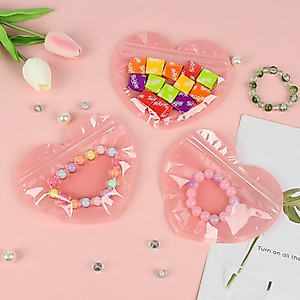 100pcs Small Bags for Small Business, 3.5x5 inch Heart-Shaped Jewelry Bags Clear Mylar Ziplock Baggies Cute Packaging Supplies for Bracelets Sample
