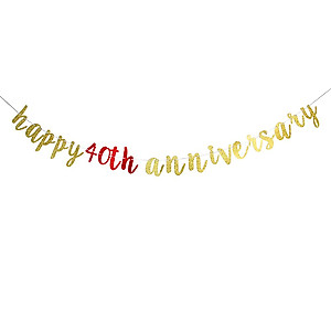 AonBon Happy 40th Anniversary Banner, for 40th Anniversary Party Decoration, 40th Wedding Anniversary Party Decoration Photo Props
