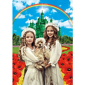 Green Castle Yellow Brick Road Backdrop for Party Decorations 5x7FT Rainbow Floral Castle Gold Brick Road Photography Background Baby Shower Princess Party Decorations Supplies