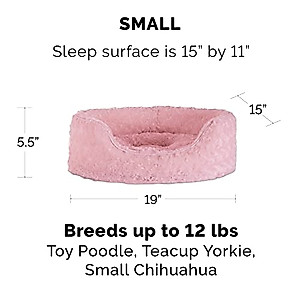 Furhaven Dog Bed for Small Dogs w/ Removable Washable Cover & Pillow Cushion Insert, For Dogs Up to 12 lbs - Ultra Plush Faux Fur Oval Lounger - Pink, Small