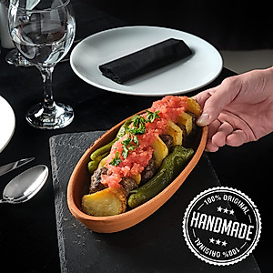 CRYSTALIA Handmade Clay Cooking Pan, Roaster Natural Ceramic Pan for Sausage Fish, Turkish Terracotta Bowl, Glazed Interior Clay Food Serving Dish