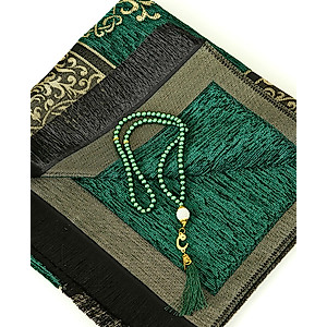 Prien Prayer Rug with Tasbih | Muslim Carpet | Praying Mat with Prayer Beads | Islamic Gifts for Women Men | Islam Portable Pray Set for Travel Kids Ramadan Namaz Hajj Umrah (Green)