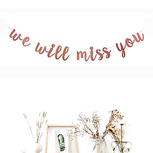 Morndew Rose Gold Glitter We Will Miss You Banner for Retirement Party Sign-Going Away Party Farewell Party Office Work Party Anniversary Celebration Party Decorations