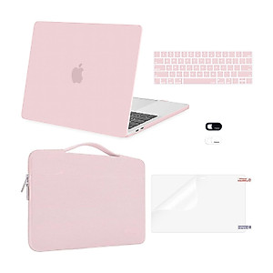 MOSISO Compatible with MacBook Pro 13 inch Case M2 2023, 2022, 2021-2016 A2338 M1 A2251 A2289 A2159 A1989 A1708 A1706, Plastic Hard Case&Bag&Keyboard Skin&Webcam Cover&Screen Protector, Rose Quartz