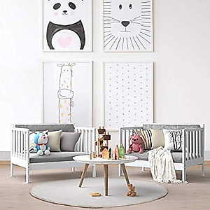 Costzon 2 in 1 Convertible Toddler Bed Frame, Converts to Two Chairs, Classic Wood Kids Bed w/Double Side Safety Guardrails, Footboard for Extra Safety, Fits Full Size Crib Mattress (White)