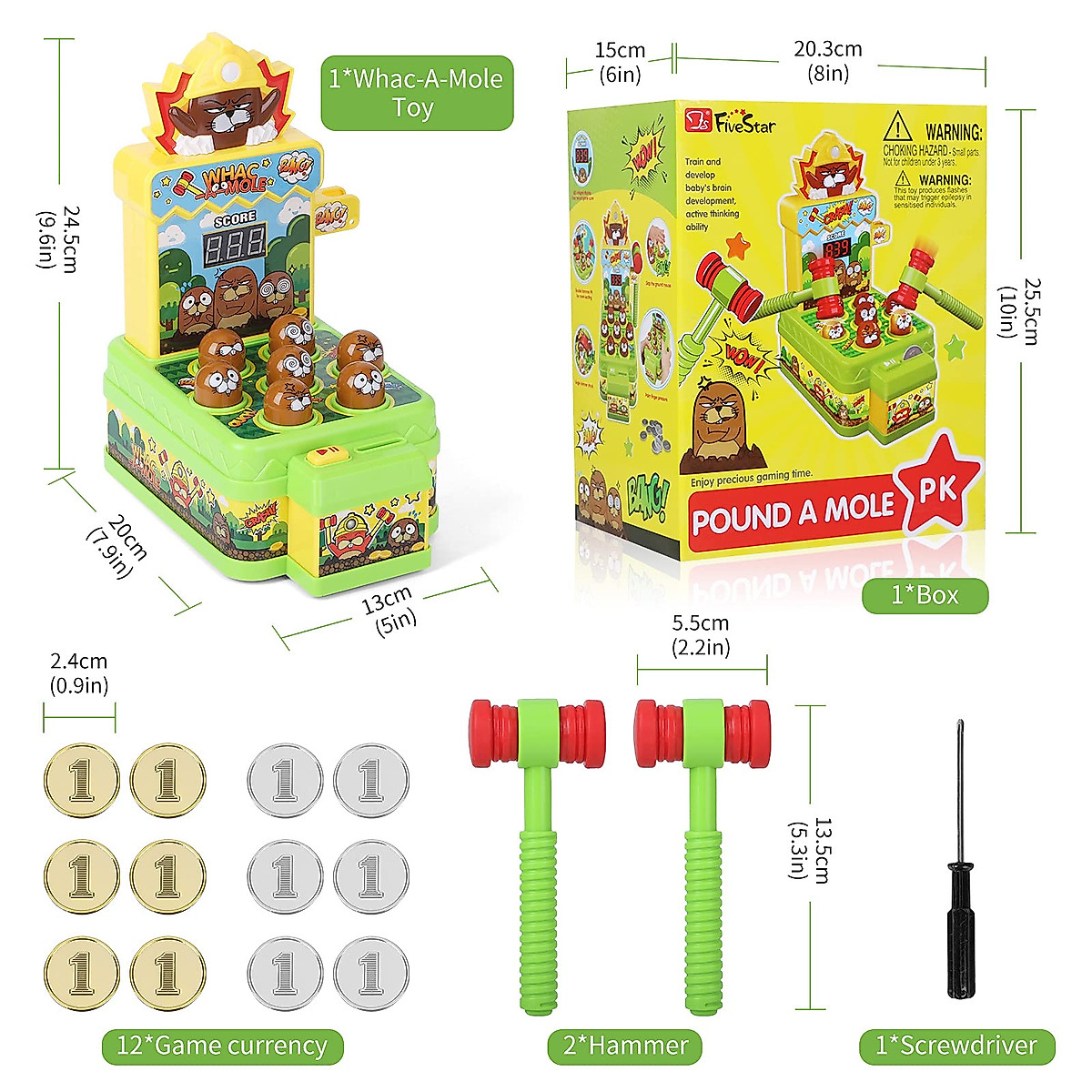 EOKKTOY Arcade Game Mole Toy,Interactive Pounding Toy, Fun Gift for Age 3 4 5 6 7 8+ Years Old Kids,2 Hammers & 12 Game Currency Included, Cartoon Mole Style Fun Halloween Toy with Sound & Light