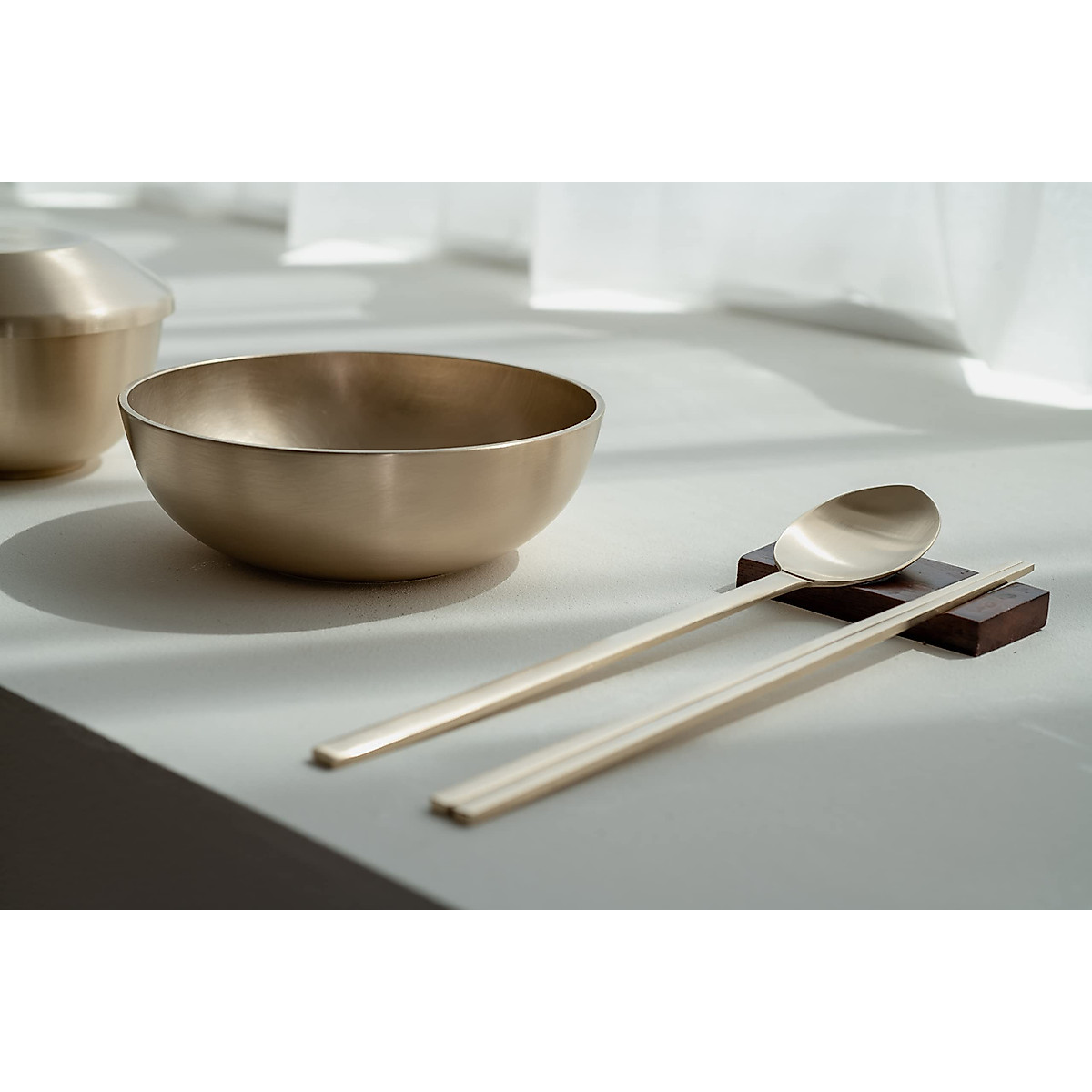 Notbichae Premium Bronzeware Cutlery Spoon Chopsticks Set Korean Traditional Handmade Tableware BANGJJA YUGI with Gift Box 한국 유기 (Traditional Shape Set)