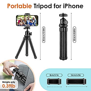 Aureday Phone Tripod, Flexible Cell Phone Tripod Stand with Wireless Remote and Phone Holder, Portable Mini Tripod for iPhone&Android Phone