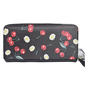 Liquor Brand Cherry Daisy Black zip Around wallet