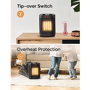 Space Heaters for Indoor Use, Portable 1500W/900W PTC Ceramic Space Heater, Small Space Heater with Thermostat, Three Modes, Overheat and Tip-Over Protection for Office Home